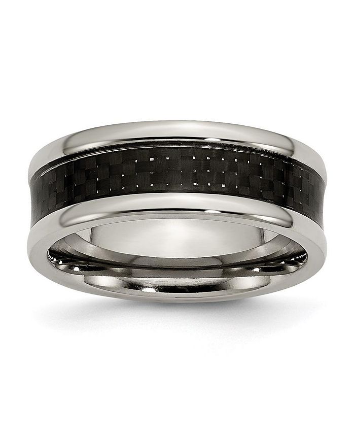 Chisel Titanium Black Carbon Fiber Inlay Wedding Band Ring - Macy's