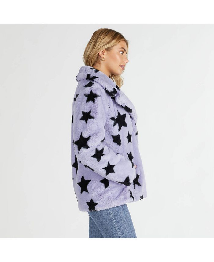 NVLT Women's Short Pile Faux Fur Star Print Jacket - Macy's
