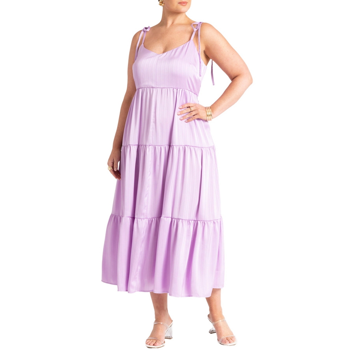 Click here for Eloquii Womens Plus Size Tiered Satin Maxi Dress -... prices