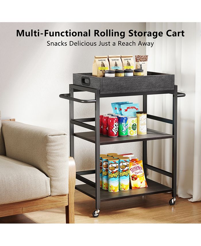 SUGIFT Rolling Wine Storage Buffet Sideboard Wooden Bar Storage Cabinet ...