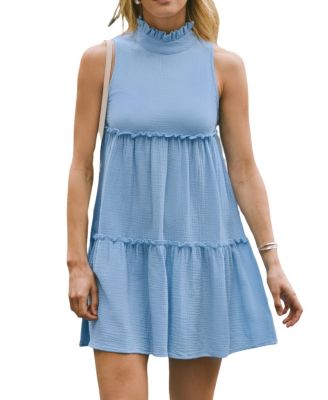 Cupshe Women's Baby Blue Ruffle Collar Sleeveless Mini Beach Dress - Macy's