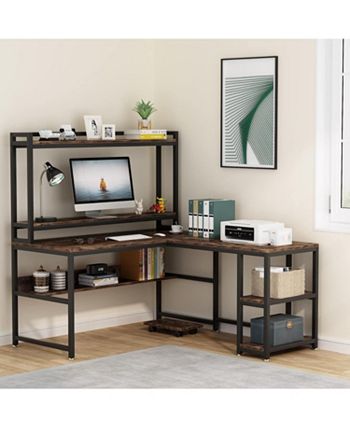 Tribesigns 59 Inch L-Shaped Computer Desk with Hutch, Reversible Corner ...