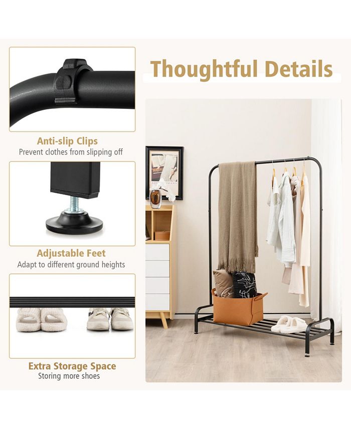 Slickblue Heavy Duty Clothes Stand Rack with Top Rod and Lower Storage ...