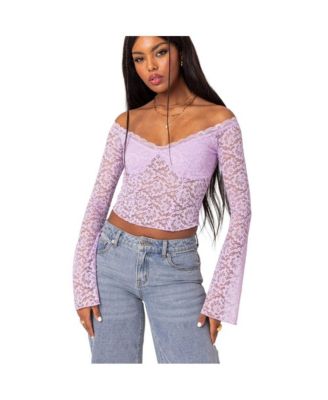 Edikted Women's Linda Off Shoulder Sheer Lace Top - Macy's