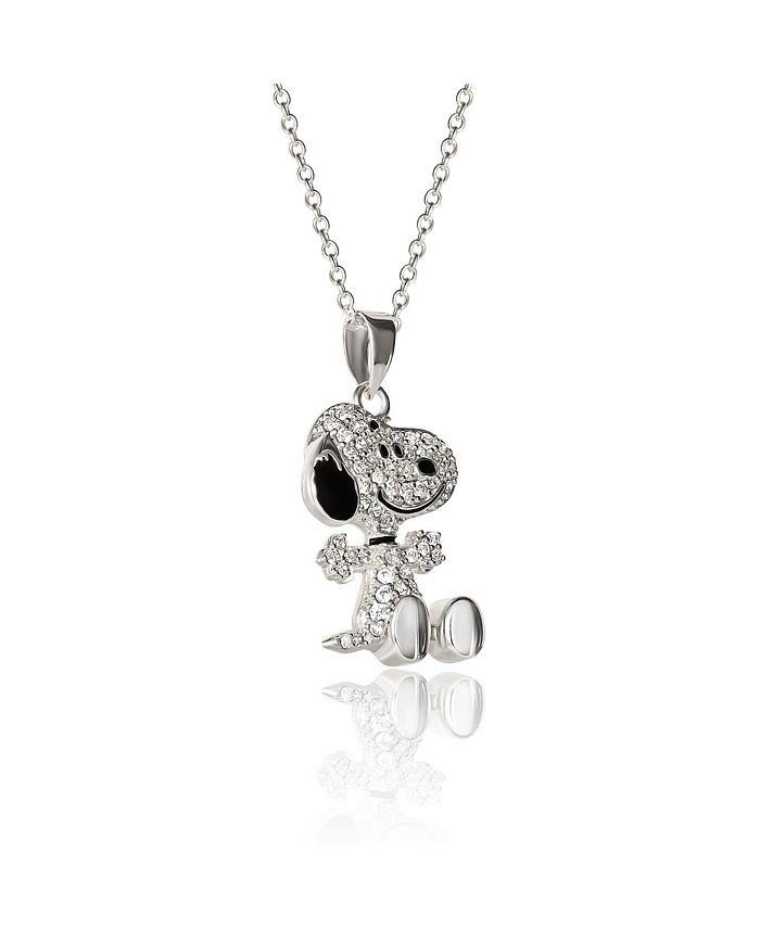 Peanuts Snoopy Silver Plated 3D Pave Pendent, 18'' Chain - Macy's