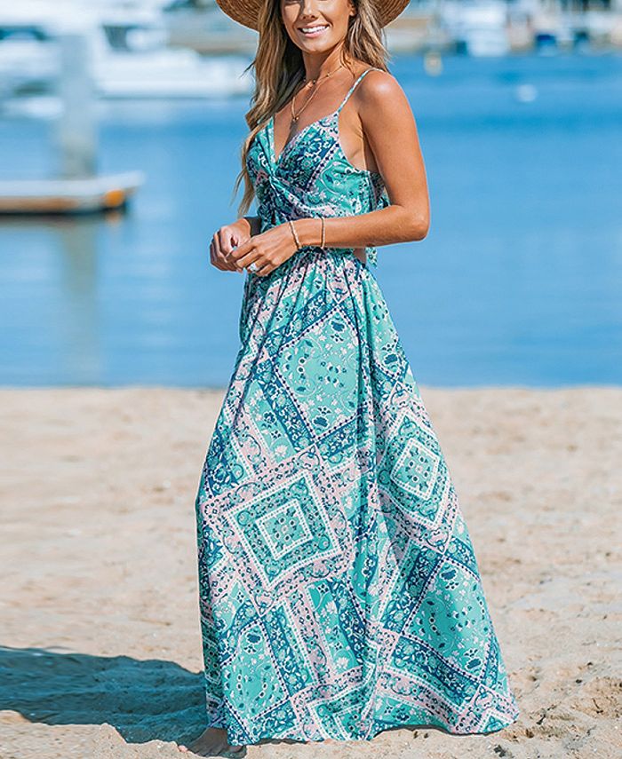 CUPSHE Women's Teal & Pink Paisley Keyhole Twist Maxi Beach Dress - Macy's