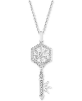 Diamond Elsa Key Pendant Necklace (1/6 ct. t.w.) in Sterling Silver, 16 ...