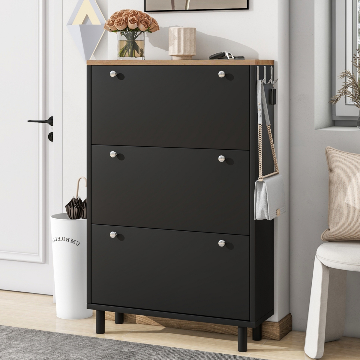Click here for Simplie Fun 3-Drawer Shoe Cabinet with Hooks and A... prices
