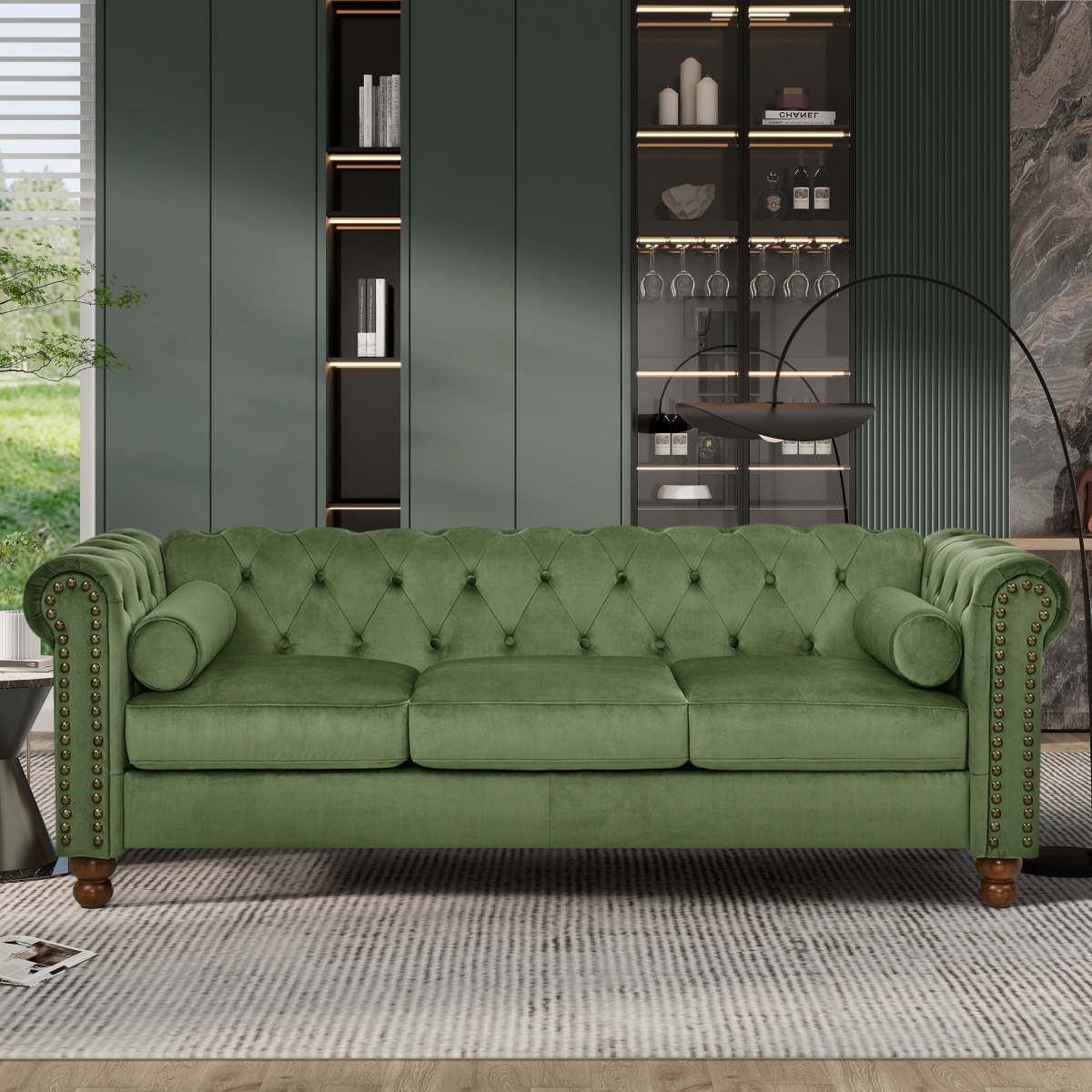Click here for Streamdale Green Velvet Chesterfield Sofa - 3 Seat... prices