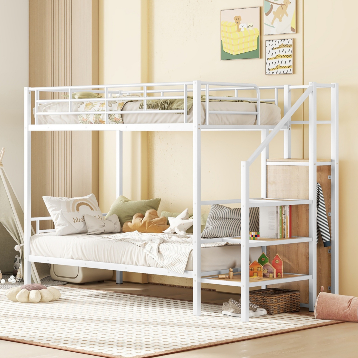 Click here for Simplie Fun Twin Over Twin Metal Bunk Bed With Lat... prices