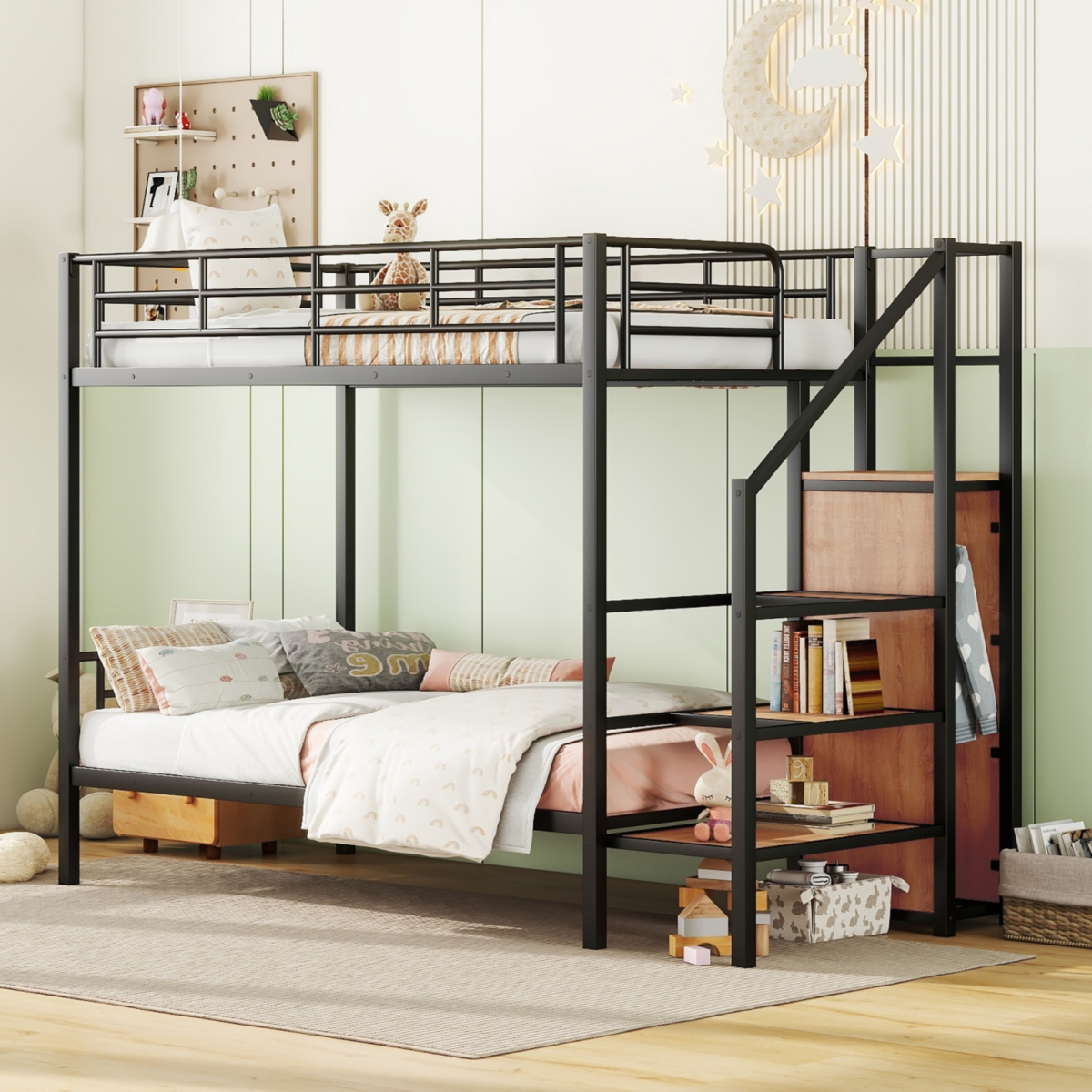 Click here for Simplie Fun Twin Over Twin Metal Bunk Bed With Lat... prices