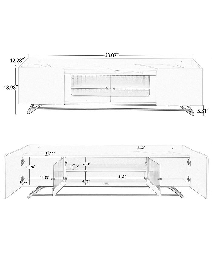 Simplie Fun Modern Grey TV Stand with Fluted Glass Top - Macy's