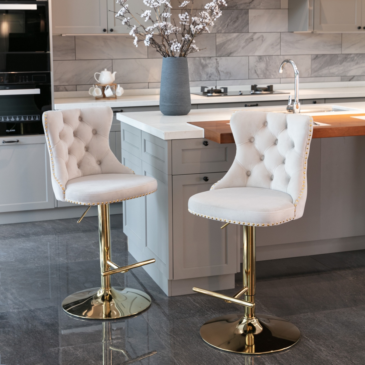 Click here for Streamdale Adjustable Swivel Velvet Bar Stools Set... prices