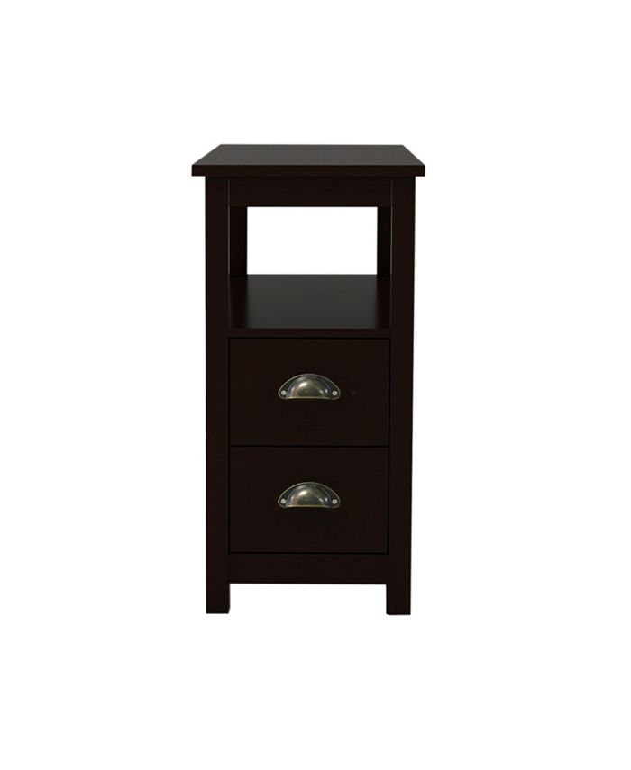 Simplie Fun End Table Narrow Nightstand With Two Drawers And Open Shelf ...