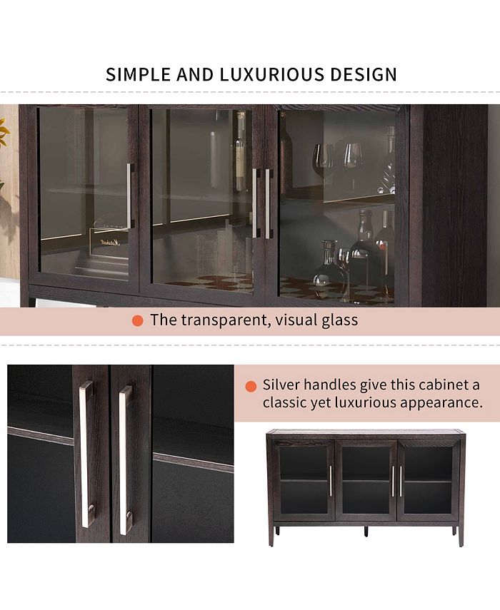 Simplie Fun Wood Storage Cabinet with Tempered Glass Doors, Adjustable ...