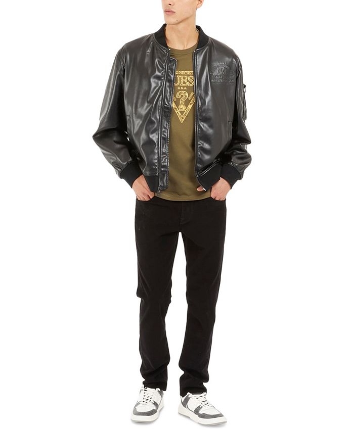 GUESS Men's District Faux-Leather Full-Zip Bomber Jacket - Macy's