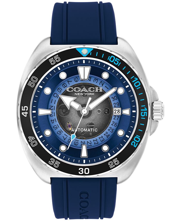 COACH Men's Charter Automatic Blue Silicone Watch 44mm - Macy's