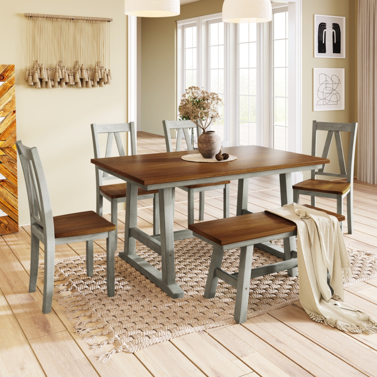 Click here for Simplie Fun 6-Piece Farmhouse Dining Set - Walnut+... prices