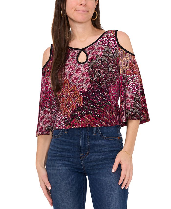 Sam & Jess Petite Keyhole Cold-Shoulder Knit Top - Macy's