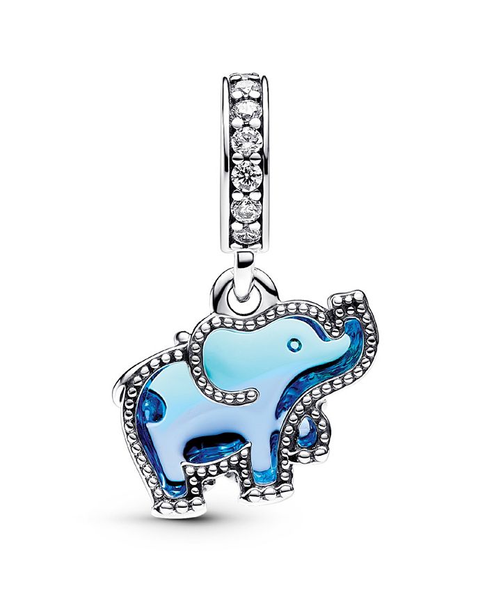 Pandora Sterling Silver Blue Murano Glass Elephant Dangle Charm - Macy's