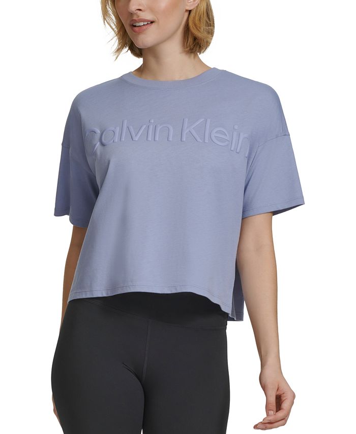 Calvin Klein Women's Cotton Raised Logo Cropped T-Shirt - Macy's