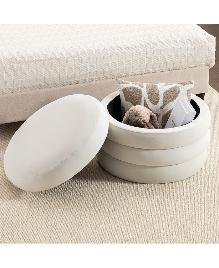Simplie Fun Velvet Fabric Storage Round Ottoman Footstool With Wooden ...