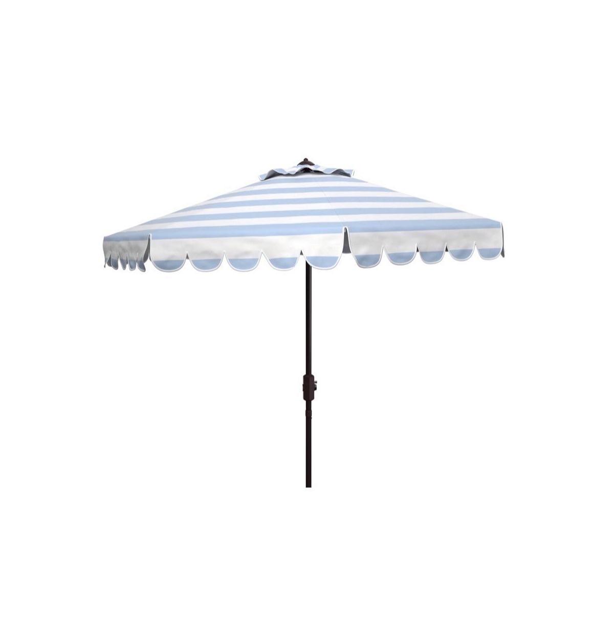 Safavieh Maui Single Scallop Striped 9Ft Crank Push Button Tilt Umbrella - Baby blue/white