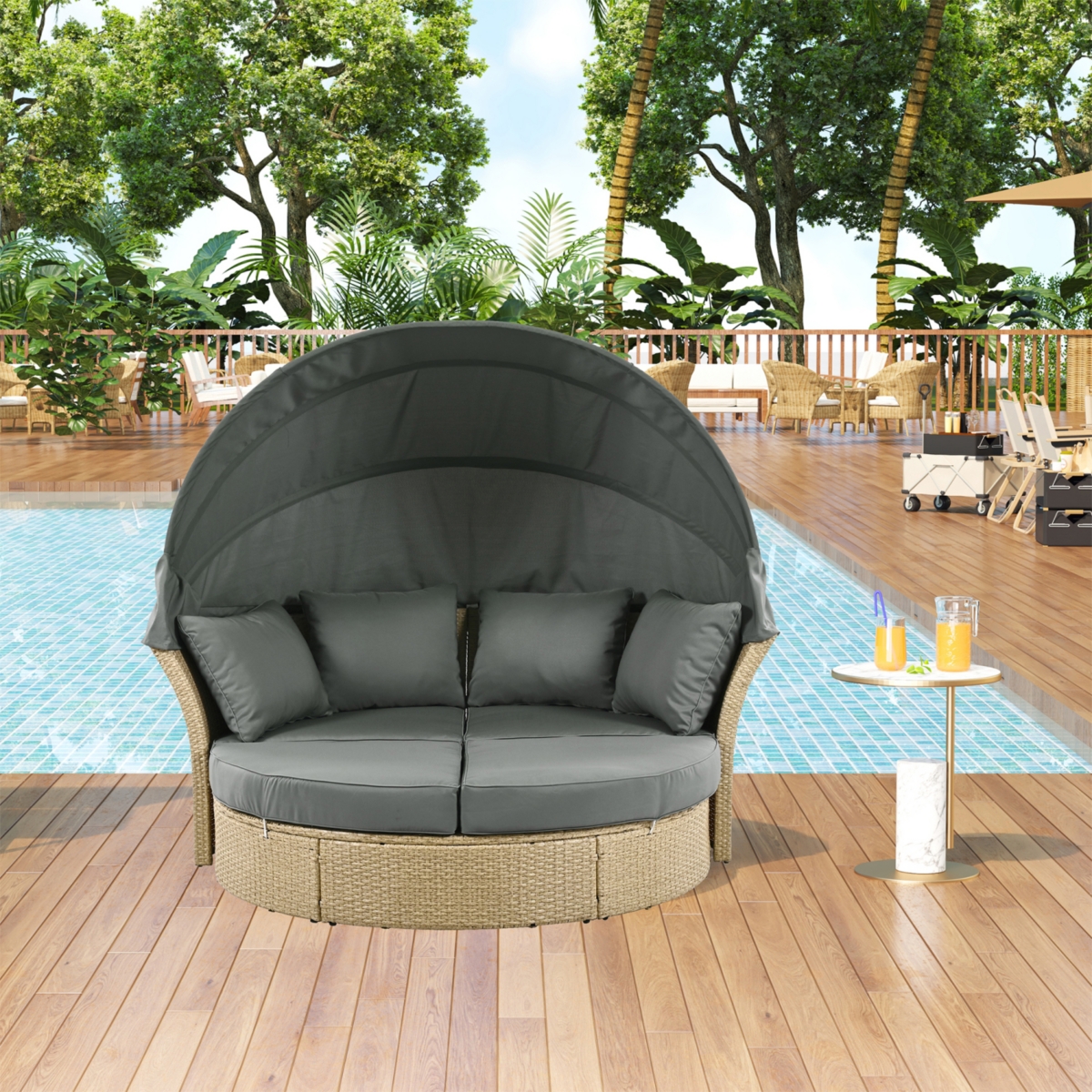 Click here for Streamdale Wicker Rattan Round Daybed with Canopy... prices