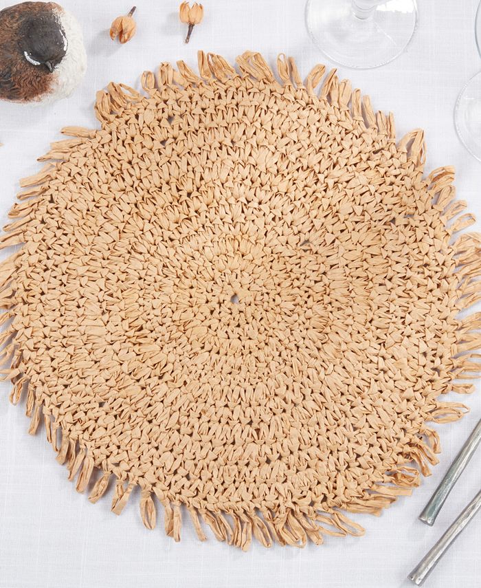 Saro Lifestyle Rustic Raffia Fringe Placemat Set of 4, 14"x14" - Macy's