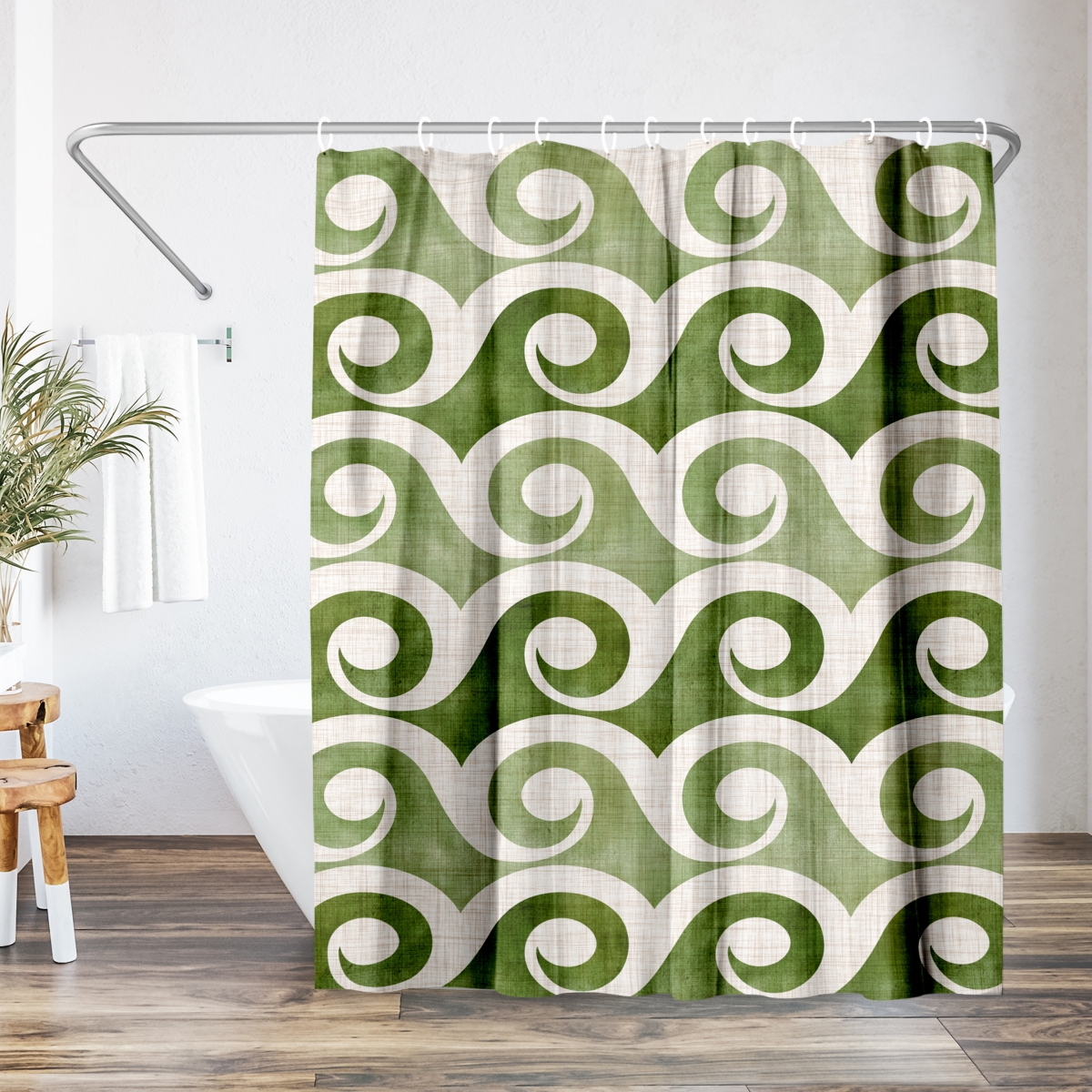 Click here for 71x74 Coastal Shower Curtain - Retro Waves In Gree... prices