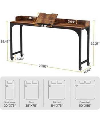Tribesigns Overbed Table with Wheels, Queen Size Over Bed Desk with Adjustable Tilt Stand ...