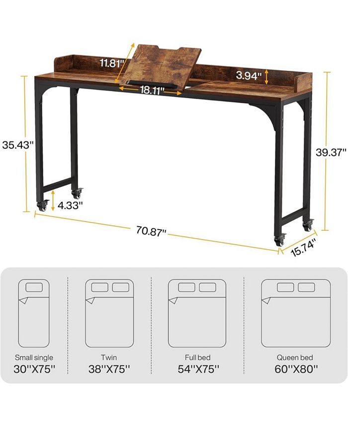 Tribesigns Overbed Table with Wheels, Queen Size Over Bed Desk with Adjustable Tilt Stand ...