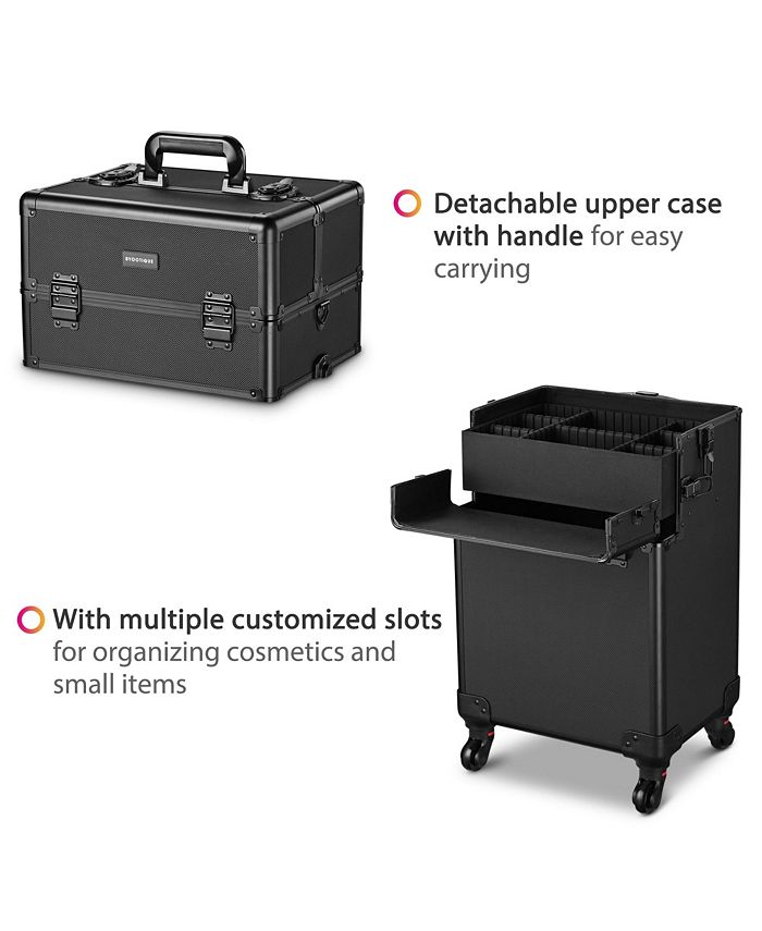 Byootique 4 Wheel Aluminum Makeup Artist Lockable Cosmetic Train Case ...