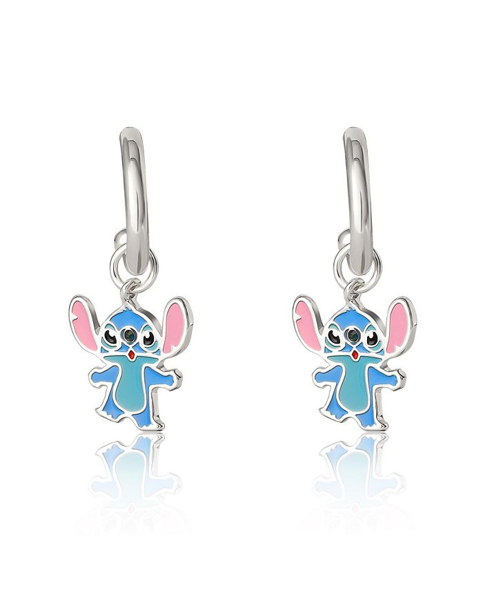 Disney Lilo and Stitch Silver Plated Stitch Drop Hoop Earrings - Macy's