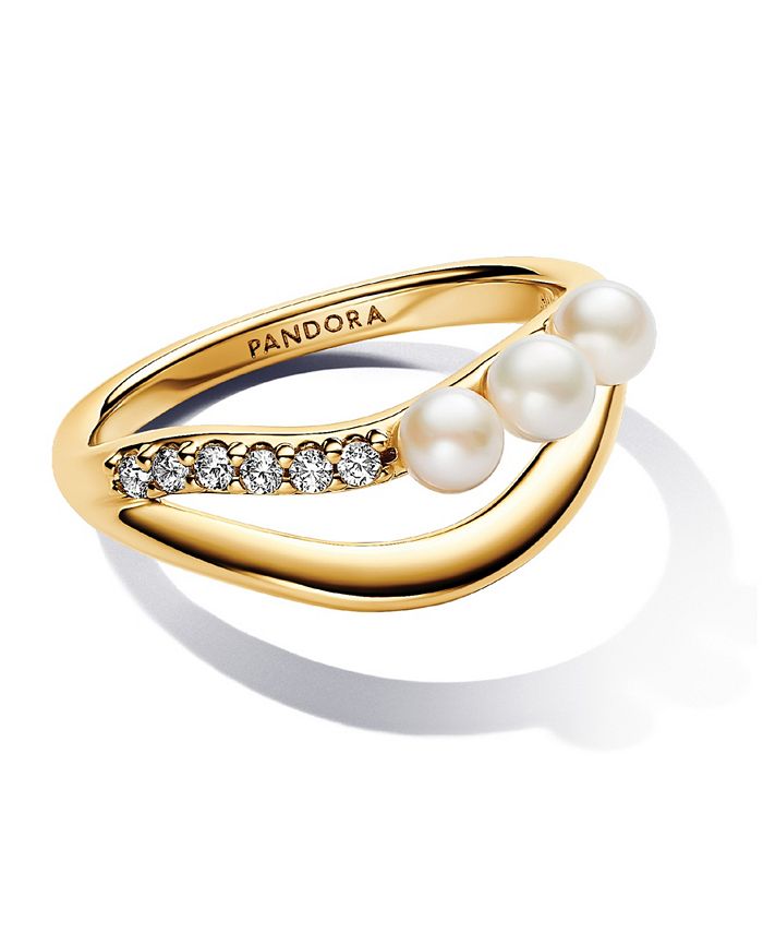 Pandora Treated Freshwater Cultured Pearl Shaped Double Band with Clear ...