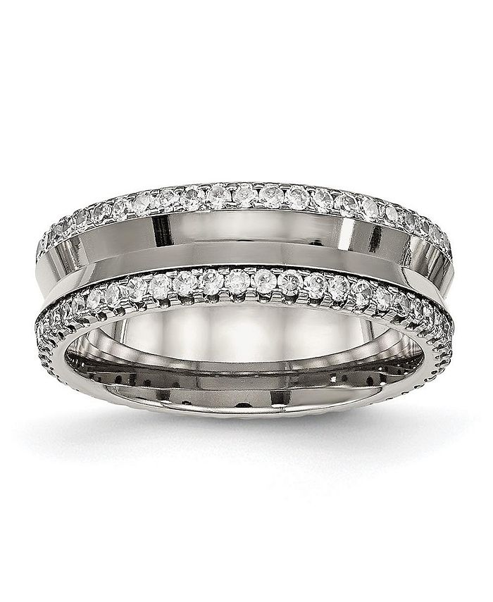 Chisel Titanium Polished with CZ Concave Wedding Band Ring - Macy's