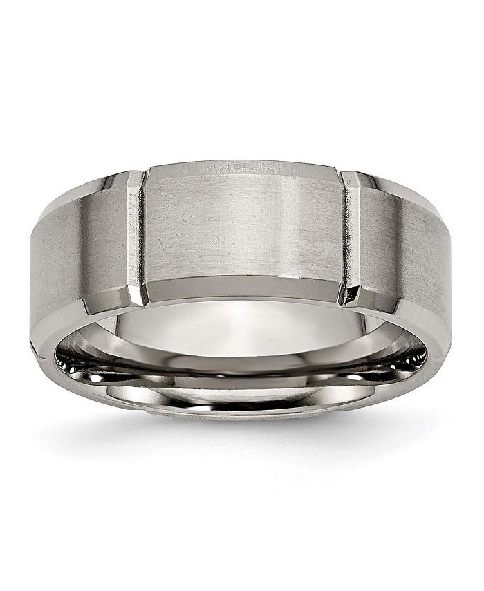 Chisel Titanium Brushed Grooved Beveled Edge Wedding Band Ring - Macy's