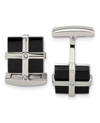 Chisel Stainless Steel Polished Black IP-plated CZ Square Cufflinks ...