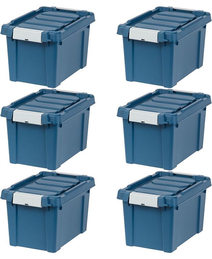 IRIS USA 5 Gallon Lockable Storage Totes with Lids, 6 Pack, Navy, Heavy ...