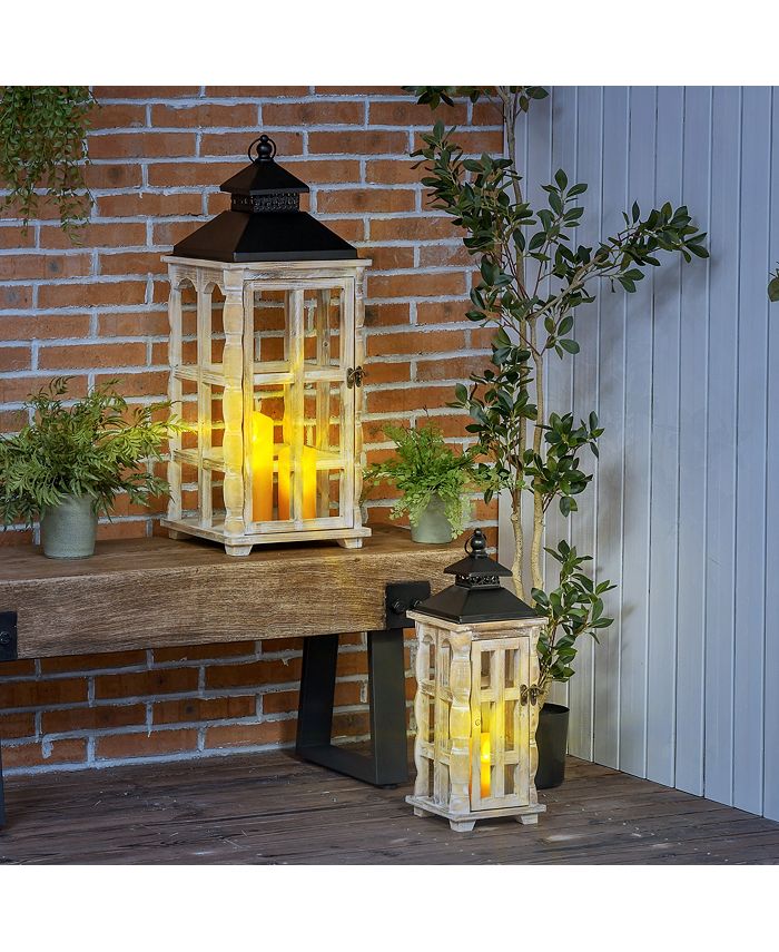 HOMCOM 2 Pack 31"/22" Large Rustic Lantern Decorative, Hanging Wooden ...