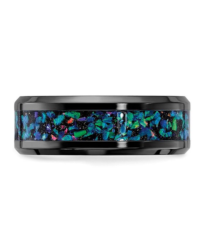 Chisel Black Zirconium Imitation Opal Inlay Wedding Band Ring - Macy's