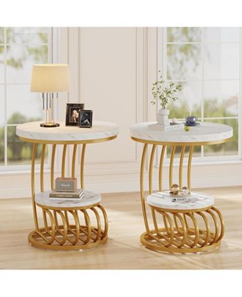 Tribesigns Gold Round End Table: 2 Tiers Side Table Set of 2 with ...