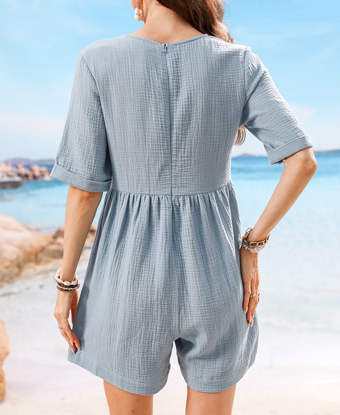 CUPSHE Women's Light Blue Patch Pocket Wide Leg Romper - Macy's