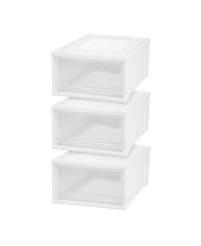 IRIS USA 3Pack 31qt Plastic Clear Stackable Shallow Storage Drawers ...