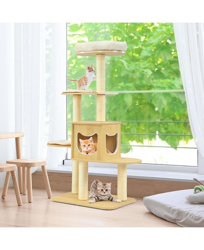 SUGIFT 4 Levels Modern Wood Cat Tower with Washable Mats - Macy's