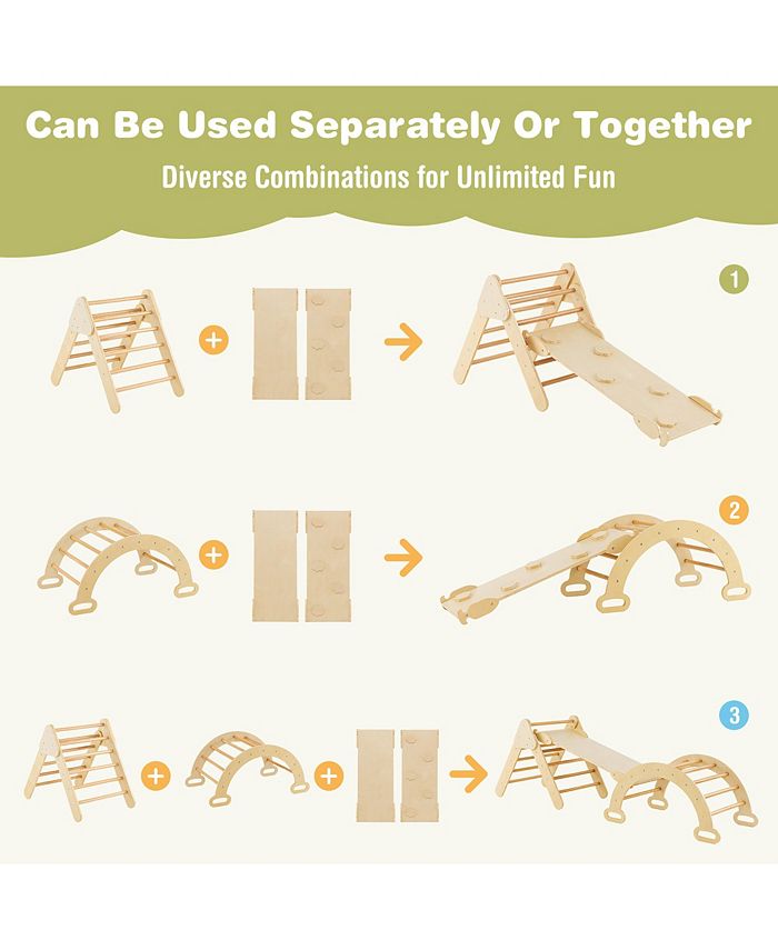 Costway 3-in-1 Kids Climber Set Toddler Wooden Play Arch with Sliding ...