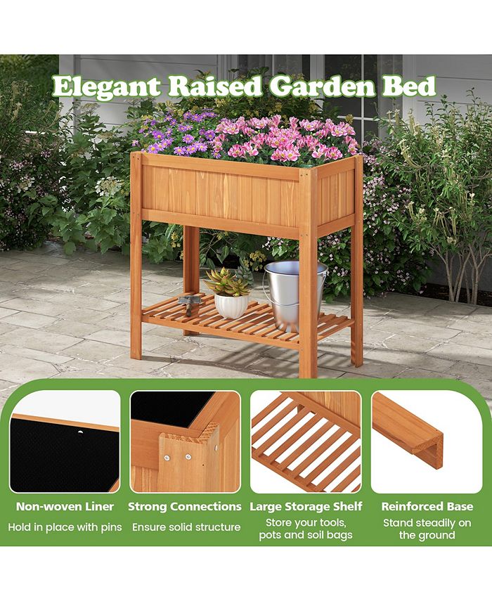 Costway Rectangle Wood Flower Planter Box Portable Raised Vegetable ...