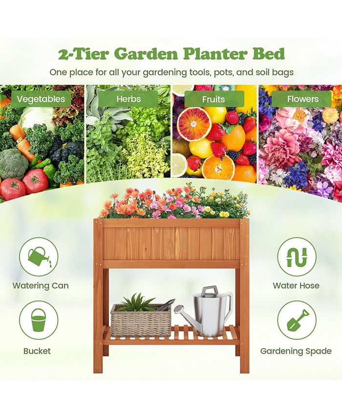 Costway Rectangle Wood Flower Planter Box Portable Raised Vegetable ...