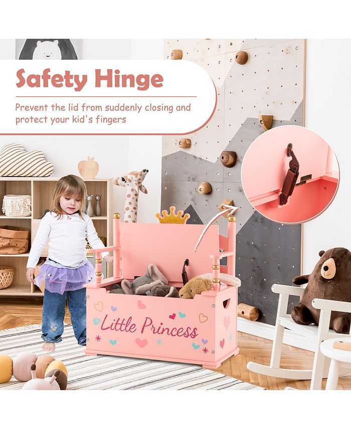Costway Kids Princess Wooden Bench Seat Toy Box Storage Organizer ...