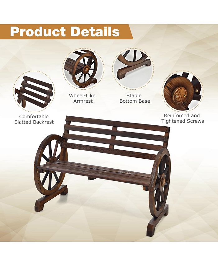 Costway Outdoor Wooden Wagon Wheel Garden Bench 2-Person - Macy's